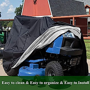 Riding Lawn Mower Cover, Heavy Duty 420D Oxford Outdoor Tractor Cover Waterproof UV Protection Lawn Mower Cover Fit Decks up to 54" with Drawstring and Storage Bag(72"L X 54"W X 46"H)