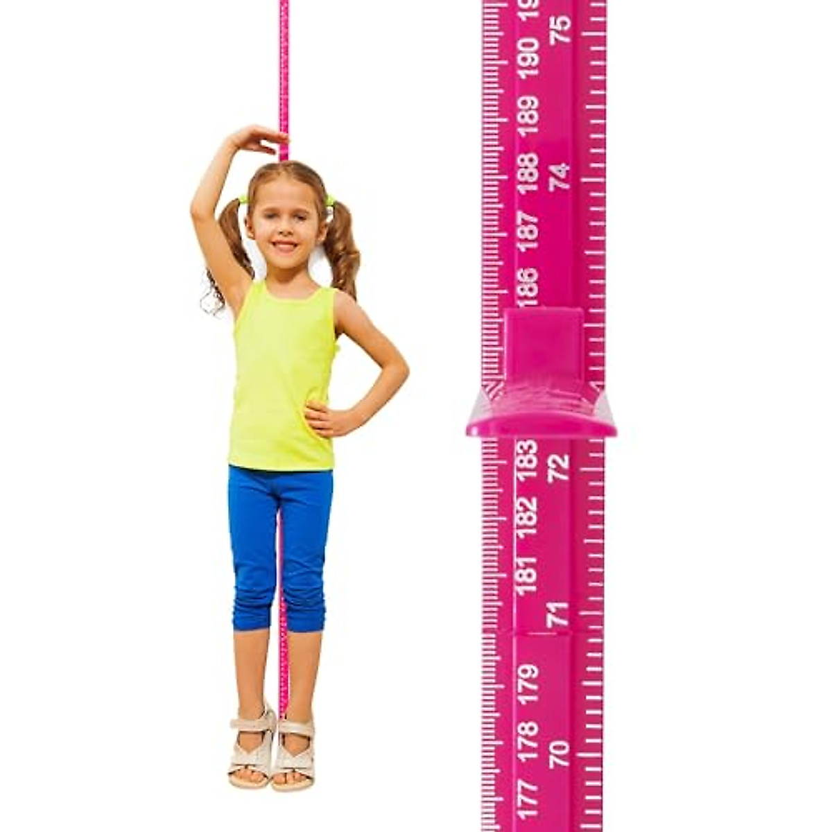 EASYXQ Growth Chart, Children Height Ruler Wall Decor, 3D Removable Growth Height Chart,Splicing Height Ruler Measurement for Kids and Nursery 79 inch (Rose red)