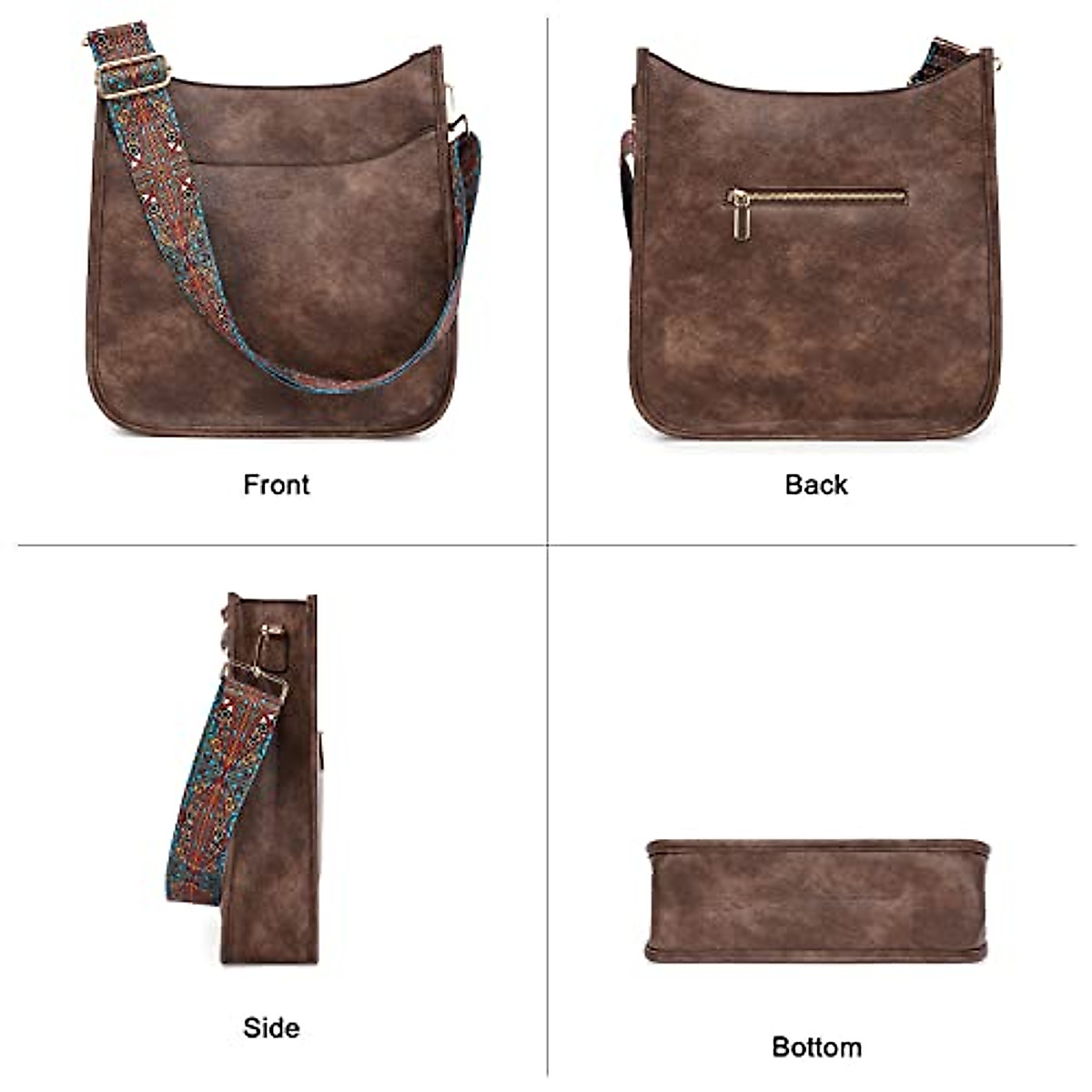 HKCLUF Crossbody Bag for Women Vegan Leather Hobo Handbags Women Fashion Shoulder Bags Cross-body Purse with 2PCS Adjustable Strap(Coffee)