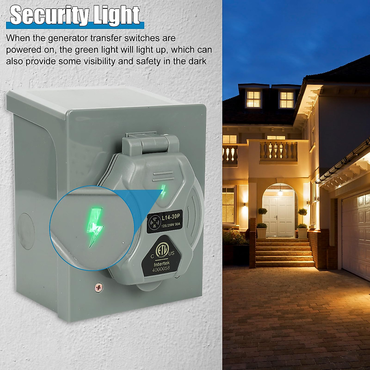 ZDHQLHJ NEMA L14-30P to (6) NEMA 5-15R Through-The-Wall PWR Transfer Kit with LED, 300 Watt, Portable, Generator Power Supply