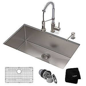 KRAUS 30-inch 16 Gauge Standart PRO Kitchen Sink Combo Set with Bolden 18-inch Kitchen Faucet and Soap Dispenser, Stainless Steel Chrome KHU100-30-1610-53SSCH