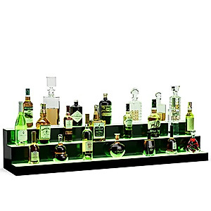 Oarlike LED Liquor Bottle Display Shelf 60 in 3 Step Acrylic Lighted Bar Shelf with RF Remote Controller for Home Commercial Bar Countertop Display Stand