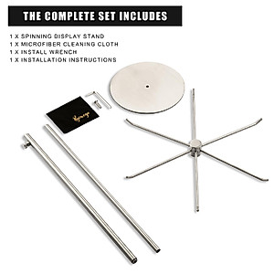 bjewego Rotating Keychain Display Stand - Height-adjustable Brushed Silver Metal Jewelry Organizer - Long Necklace Display Stand with 6 Hook - Scratch-resistant Display Racks for Craft Shows