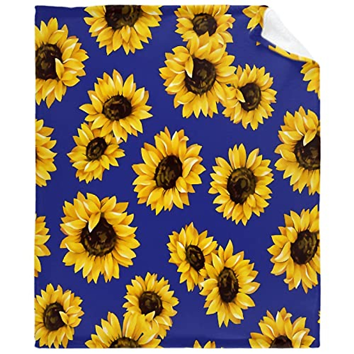 Positive Sunflower Blanket Gifts for Girls Boy, Blue Floral Throw Blanket Sunflower Gift for Sunflower Lover Decor Plush Soft Lightweight Flannel Fleece Blankets for Sofa Couch Chair 60x50In Teens