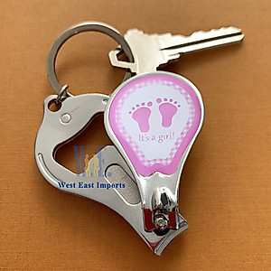 Baby Shower Pink Girl Keychain Favors (12 PCS) Nail Clipper and Bottle Opener Party Gift for Guest