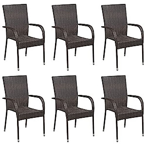 WHOPBXGAD 7 Piece Patio Dining Set Rattan Chair,Gardens Patio Furniture,Oak Patio Furniture Set,Sui for Gardens, lawns, terraces, poolsides, patios,Brown Poly Rattan