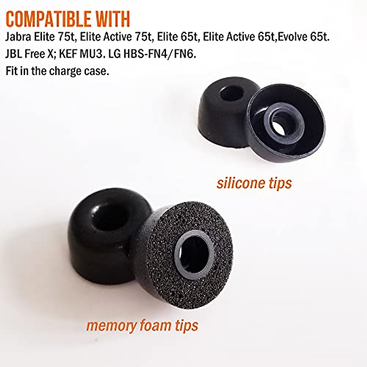 12pcs Eartips Fit for Jabra Elite 65t 75t Elite Active 65t 75t,LG HBS FN4 FN6 Memory Foam Eartip Silicone Earpad by TENNMAK