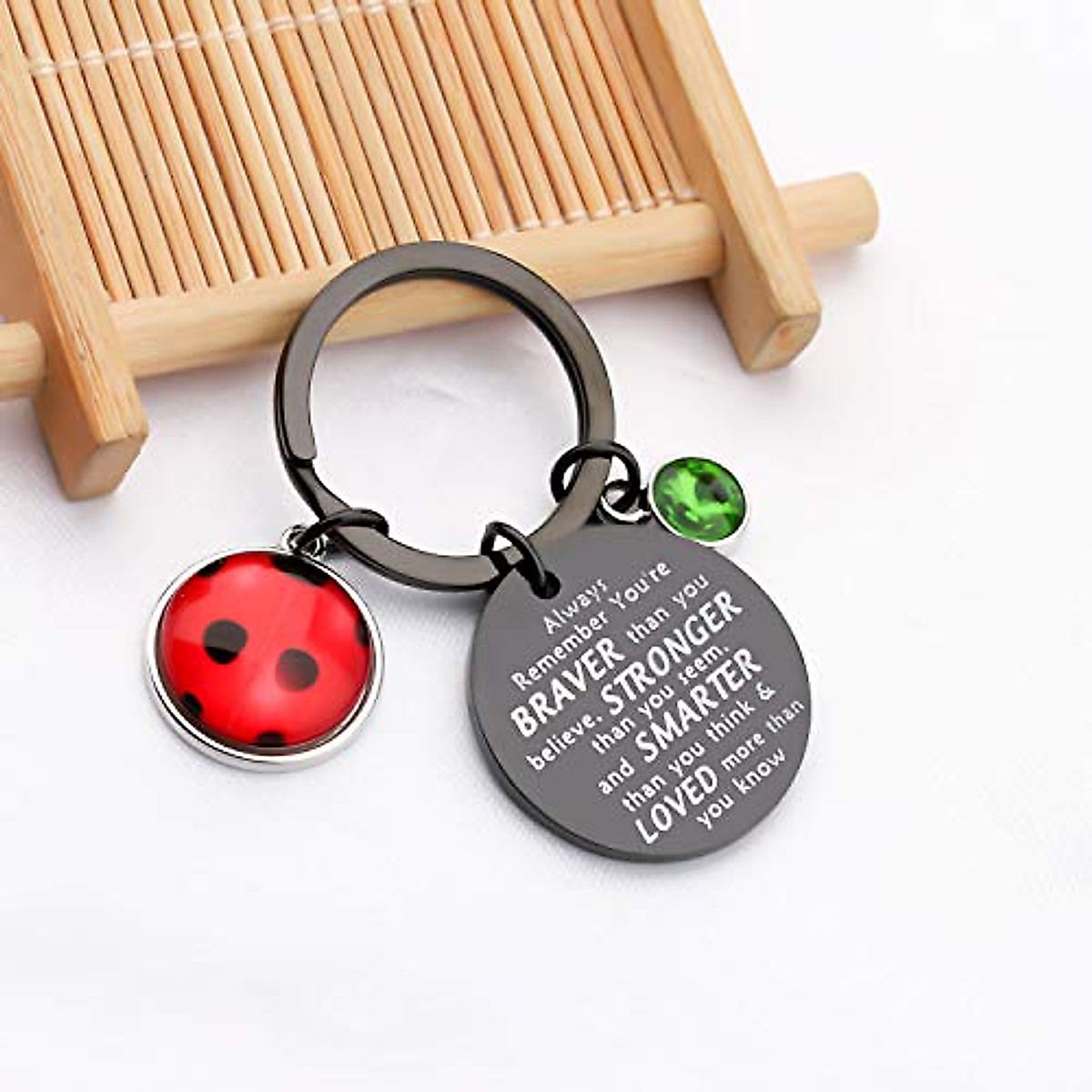 BAUNA Ladybug Keychain BFF Friendship Gift Always Remember You’re Braver Than You Believed Key Ring Cosplay Charm Jewelry(Ladybug Black Keychain)