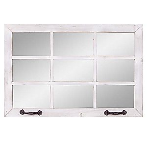 Patton Wall Decor 24x36 Distressed White Windowpane Wall Accent Mirror