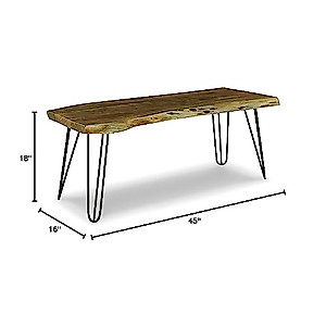 Signature Design by Ashley Haileeten Contemporary Accent Bench with Live Edge Top, Light Brown & Black