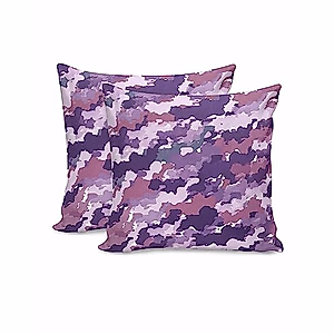 RainbowDay Pack of 2 Reversible Cotton Throw Pillow Covers， Camouflage Netting Camo Purple Square 16 x 16 Inch Soft Cushion Case for Home Sofa Living Room Couch Bedroom Set for Car Chair