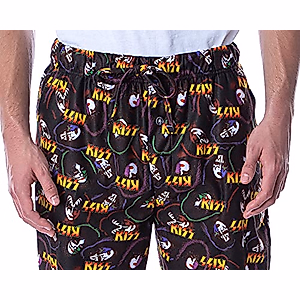 KISS Men's Allover Band Member Print Adult Loungewear Sleep Pajama Pants (Large) Black