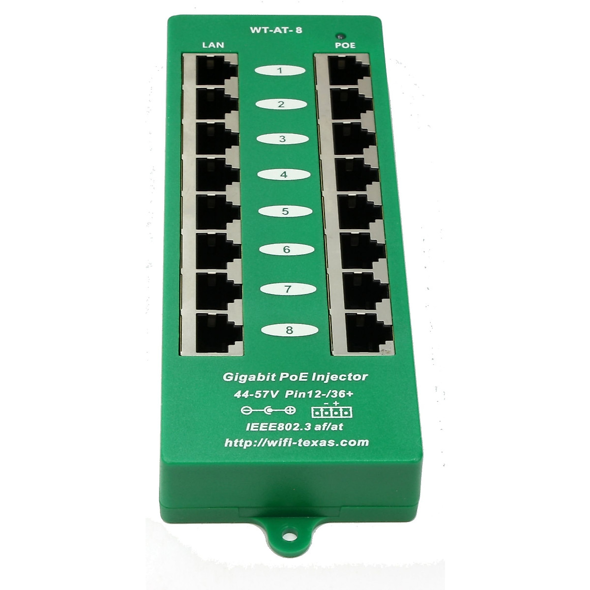 PoE Texas AT-8-48v60w | 8 Port Gigabit 802.3af Power Over Ethernet Injector | with 48 Volt 60 Watt Power Supply