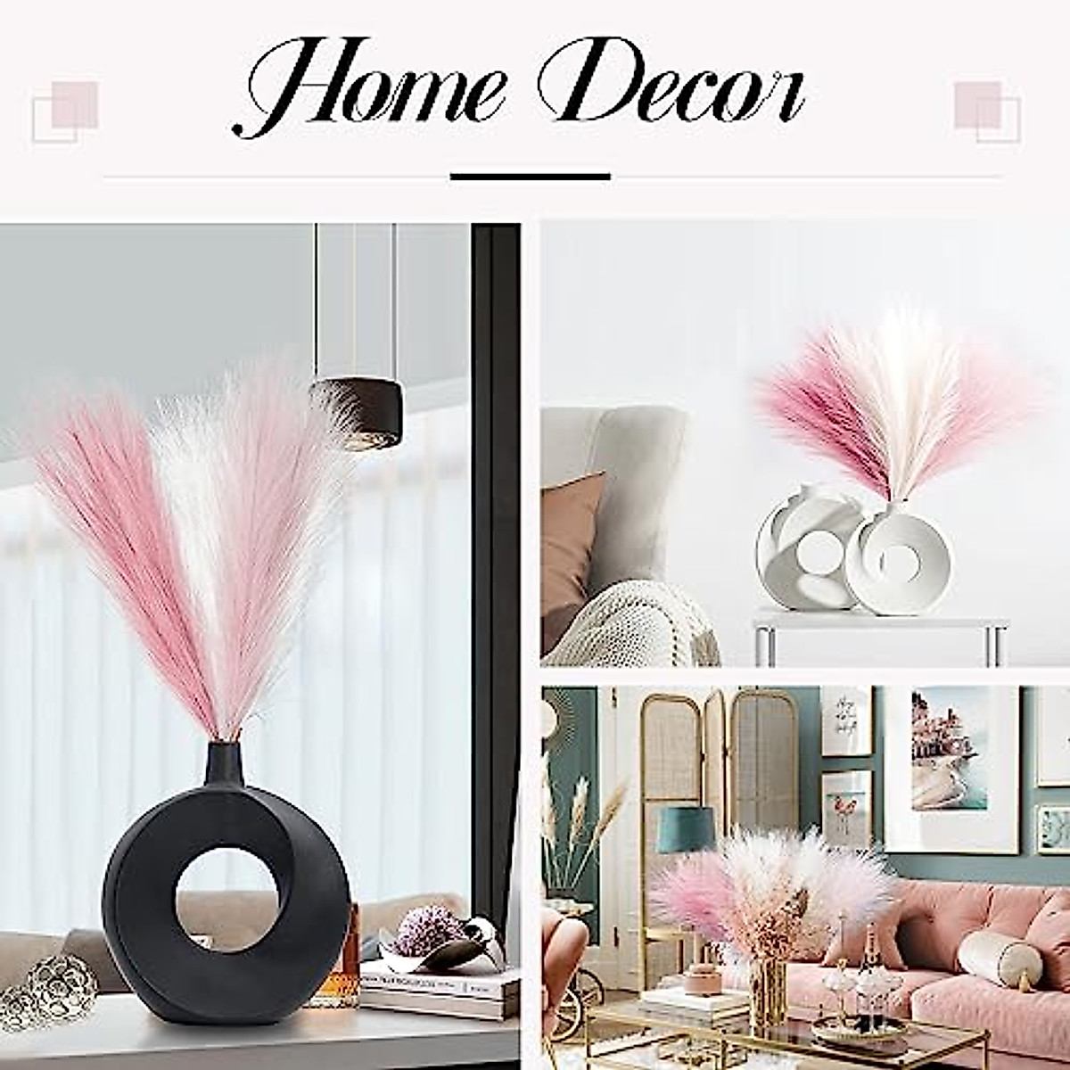 Der Rose Pampas Grass Pink 17.7 Inch 6pcs Faux Pampas Grass Decor Pompas Floral for Pink Room Bathroom Home Office Decor Aesthetic