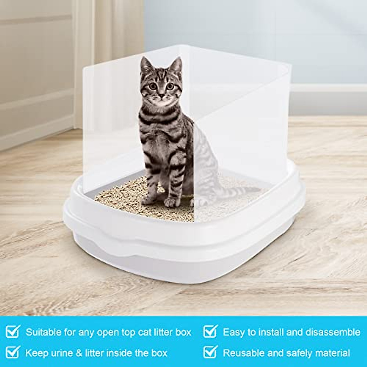 3Pcs Cat Litter Box Pee Shields, High-Sided Easy Clean Litter Pan Pee Privacy Shields Splash Guard for Open Top Litter Pan(Litter Box Not Included)