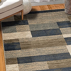 BNM Indoor Large Area Rug with Jute Backing, Modern Geometric, Perfect for Living and Dining Room, Bedroom, Hardwood Floors, Office, Dorm, Entryway, Rockwood Collection, 8' x 10', Midnight Navy