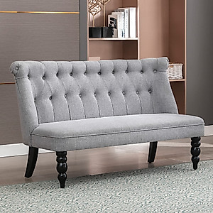 Mixoy Upholstered Loveseat Settee Sofa, with Tufted Button Backrest & Chic Legs, European Armless Loveseat Dining Bench for Dining/Living Room Hallway or Entryway Seating(Light Grey1)