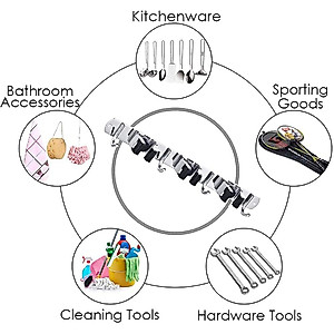 Mop Holder,Broom Organizer, 304 Stainless Steel Broom Holder with 3 Racks 4 Hooks, Wall Mount Garage Organizer Garden Tool Organizer,Hooks Hanger Rack Storage & Home Organization (1 Pack)