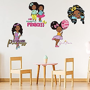 4 Pieces Black Girl Inspirational Quote Wall Decal Motivational Saying African American Sticker Positive Black Girl Stickers Little Girl Decals for Bedroom Girl Power Wall Decal for Nursery Decor