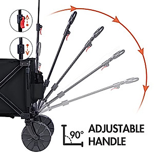 PORTAL Collapsible Folding Utility Wagon, Foldable Wagon Carts Heavy Duty, Large Capacity Beach Wagon with All Terrain Wheels, Outdoor Portable Wagon for Camping, Garden, Shopping, Groceries, Black