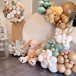 Brown and Green Balloons Garland kit, 114pcs Pastel Brown and Nude Balloon, Green Sage Balloons Blush Nude Balloons for Teddy Bear Baby Shower Jungle Safari Them Party Decorations Supplies