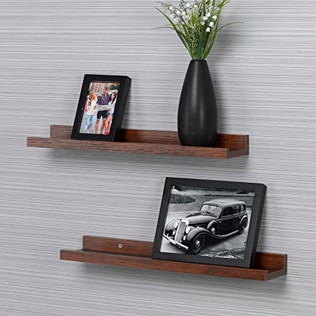 O&K FURNITURE Wall Shelf Display Floating Shelves (Teak, 18.9" Length, Set of 2)