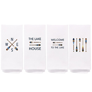 NEGIGA Lake House Kitchen Dish Towels Napkins,Colorful Lake Paddle Decor Decorative Dish Hand Towels for Lake House Kitchen,Lake House Gifts,Lake House Guest Towels 24x16 Inch Set of 4