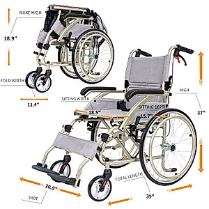 HomyKing Ultra Lightweight Wheelchair, Foldable Transport Wheelchairs for Adults with Swing-Away Footrest