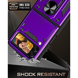 AICase for Samsung Galaxy Z Flip 4 Case, with Ring Kickstand and Camera Cover, Shockproof Flip Phone Case for Galaxy Z Flip 4 5G [Support Magnetic Car Mount], Purple