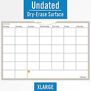 AT-A-GLANCE AW602028 WallMates Self-Adhesive Dry Erase Monthly Planning Surface, 36 x 24 , Gray/White/Orange
