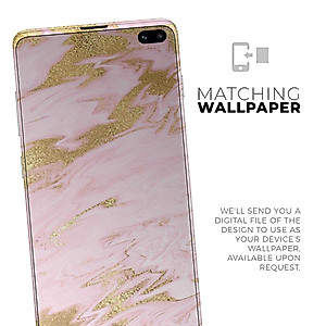 DesignSkinz Rose Pink Marble & Digital Gold Frosted Foil V18 Protective Vinyl Decal Wrap Skin Cover Compatible with The Samsung Galaxy S20 (Screen Trim & Back Glass Skin)
