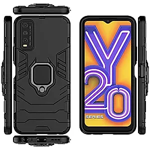 QiongNi Case for Vivo Y20i V2027 Case Cover,360 Degree Rotating Ring Holder Kickstand with Magnetic Car Mount Case for Vivo Y20 2020 V2029 Case Black