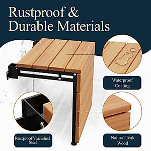 Unique America Folding Shower Seat Wall Mounted, Teak Folding Shower Bench, Fold Down Shower Seat & Foldable Shower Seat, Foldable Shower Bench, Fold Up Shower Chair, Folding Teak Shower Seat 16"