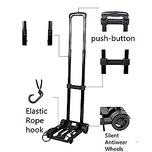 Plastic Folding Luggage Cart with 2 Wheels Lightweight Minisize Hand Truck for Travel, Moving,Camping and Office School Use Trolley(Small Base Plate 12.6"x9"inch)