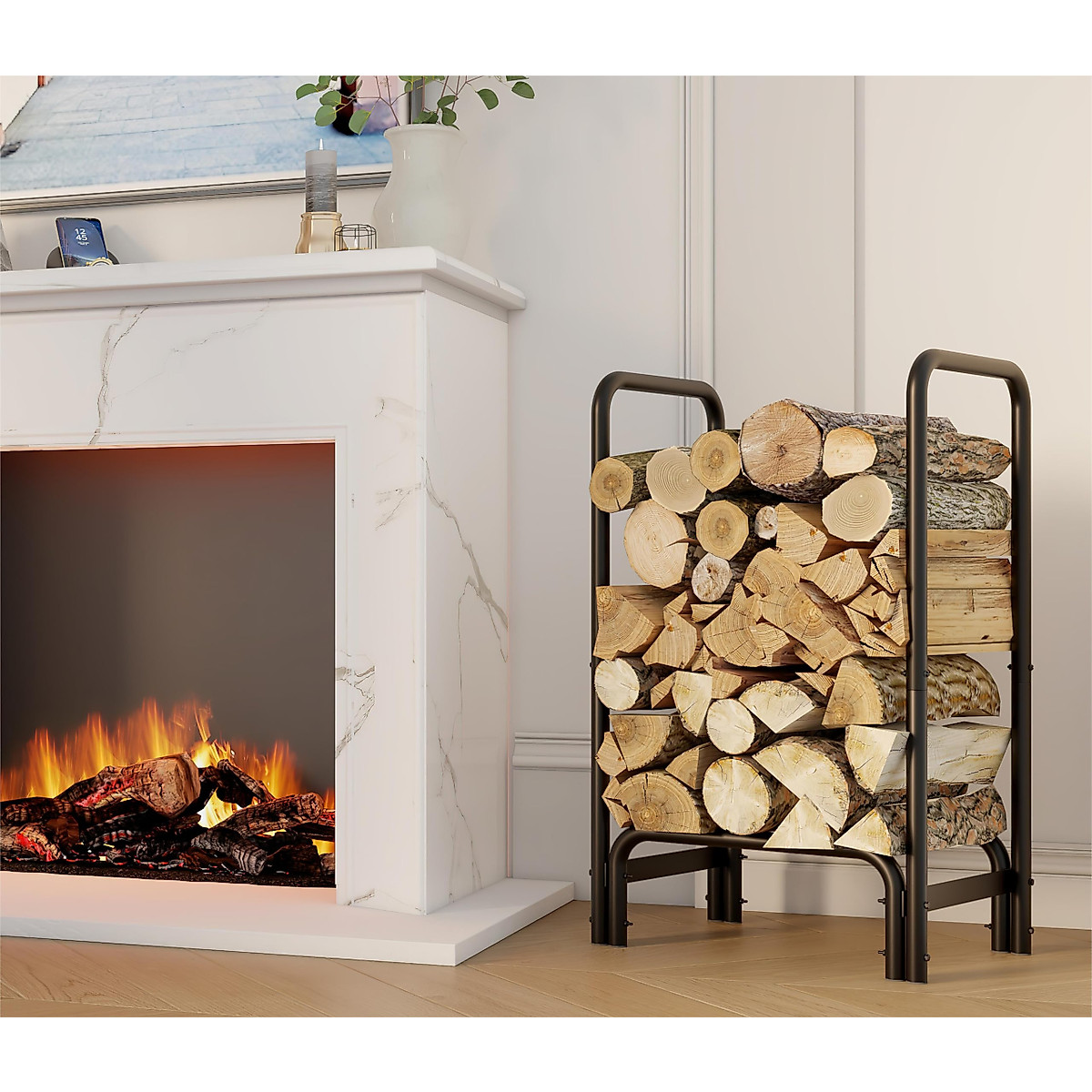 Fire Beauty Firewood Rack Log Holder,Log Storage Holder,Storage Rack,Firewood Stacker for Fireplace Indoor Outdoor(Small)