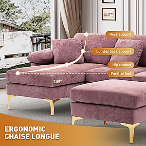 Wrofly U-Shaped Sectional Sofa Couch, 114" Comfy Convertible 4 Seat Sofa with Chaise Lounge & Ottoman, Modern Oversized Deep Seat Sleeper Sofa Set for Living Room Apartment, Purple Velvet