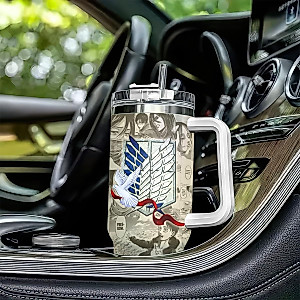 TEEDUU Tumbler M1kasa Insulated Tumbler With Handle Stainless Steel Double Wall Vacuum AOT Anime Tumblers Hot Cold Tea Coffee Travel Cup Thermos Mug Birthday Gift Men Women