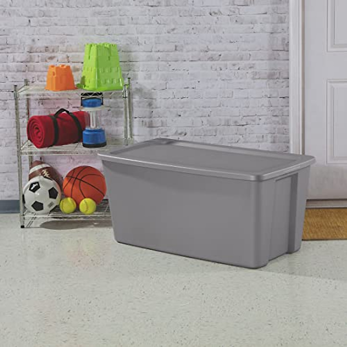 LUGEMA 50 Gallon Tote Storage Box Plastic with Set of 4,Stackable Storage Container Bin Box Tote for Home & Classroom, Titanium
