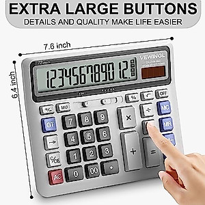 Desk Calculator 12 Digit, Large Computer Keys,Desktop Dual Power Battery and Solar, Calculator with Large LCD Display for Office,School, Home & Business Use,Automatic Sleep.7.6 * 6.4in (Black)