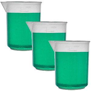 1000ml Plastic Beaker, Low Form, Reusable, Polypropylene, Molded Graduations (Pack of 3)