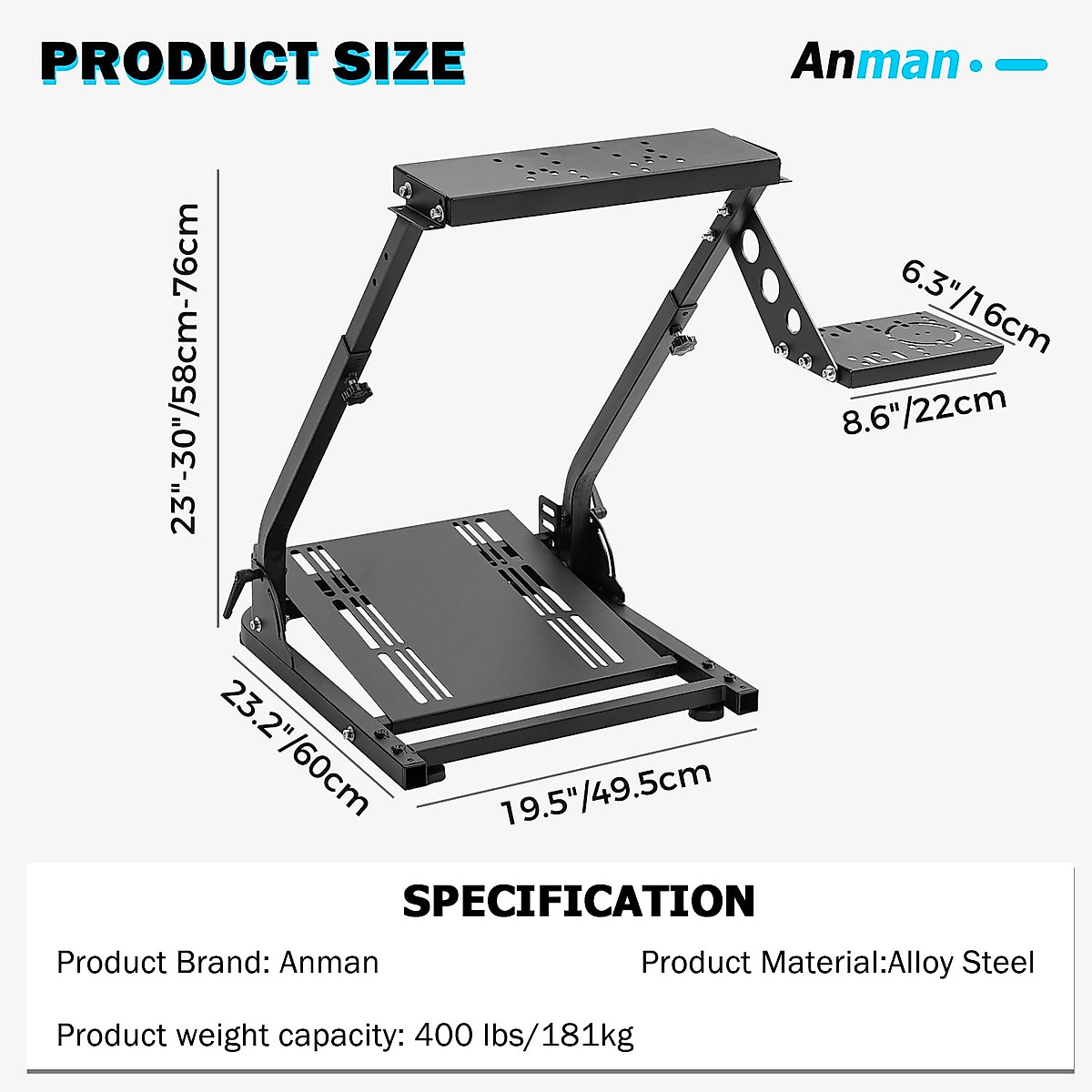 Anman G25 Racing Steering Wheel Cockpit Pro Gear Shifter Mount Fit for Logitech G27 G29,Fanatec,Thrustmaster T150 T150 pro,Adjustable Height & Angle,Racing Simulator Cockpit Foldable,No Pedal and stee
