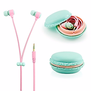 GEARONIC TM Cute 3.5mm in Ear Earphones Earbuds Headset with Macaroon Ear Buds Organizer Box Case Compatible with Smart Phones PC MP3 (Blue)