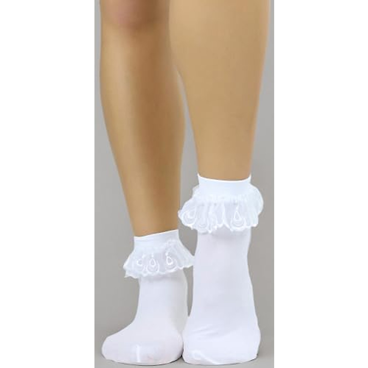 ToBeInStyle Women's Lace Ruffle Anklet Socks - White - One Size