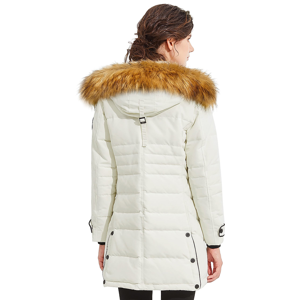 Orolay Women's Hooded Slim Puffer Jacket Quilted Mid Length Winter Down CoatWhite L