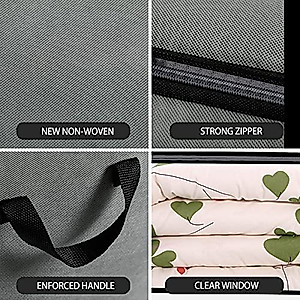 HERNEAT Underbed Storage Bags Organizer Containers 4pack with Firm Handle and Metal Zipper Large Storage Bags Comforters Under Bed Storage Bags with Clear Window for Blankets Clothes