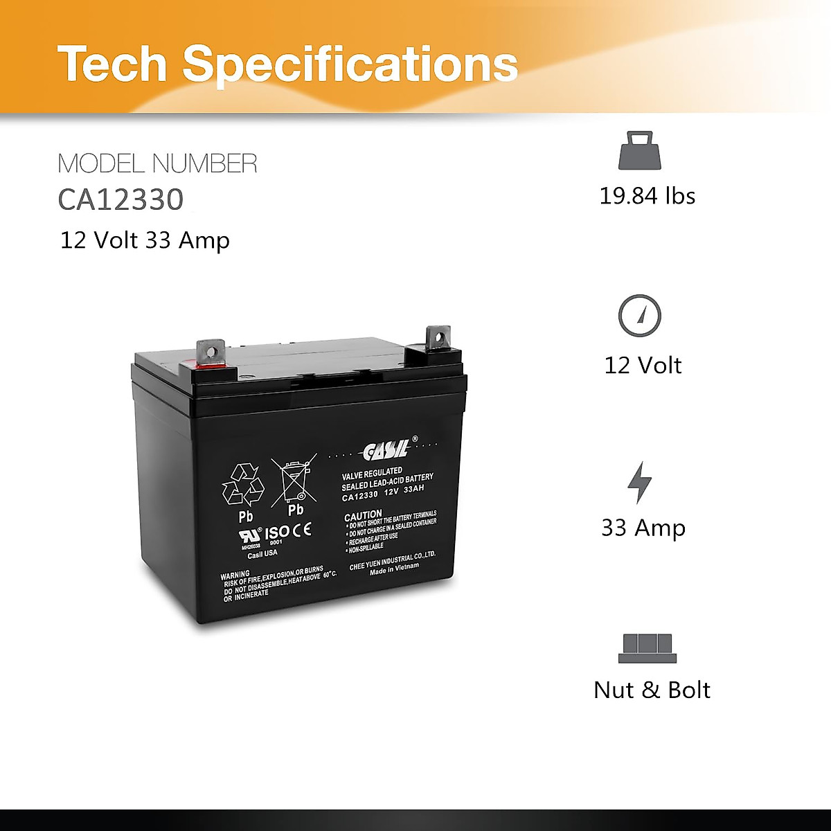 Casil 12V 33Ah Replacement Battery Compatible with Hoveround MPV1 MPV2 MPV3 MPV4 MPV5 Battery Jazzy 1103 45976 UB UPS12-150MR LC-LA1233P EP33-12 PR UPS12-150MR LC-LA1233P EP33-12 PRC1235 2 Pack