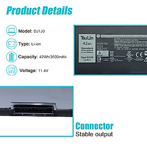 TsuLin DJ1J0 Laptop Battery Replacement for Dell Latitude E7280 E7480 E7290 E7380 E7390 E7490 Series Notebook PGFX4 ONFOH DJ1JO 451-BBZL 11.4V 42Wh 35000mAh