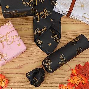 100 Sheet Thankyou Gift Wrapping Tissue Paper 14”x20” Recyclable Black with Metallic Gold Packaging Bag for Wedding Birthday Showers Art Craft Party Favor Decoration