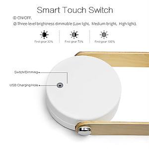 4-in-1 Foldable Table Lamp,USB Retractable LED Light,Wooden Handle Portable Lantern Light and Flashlight,Touch Control Dimmable 3 Level Brightness Night Light for Reading, Outdoor Camping (White)