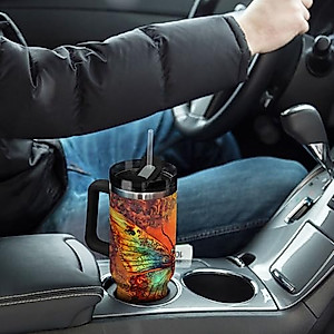 Flradish 30oz Tumbler with Handle, Dragonfly Totem Stainless Steel Tumbler with Lid and Straws Double Wall Vacuum Insulated Leakproof Coffee Travel Mug